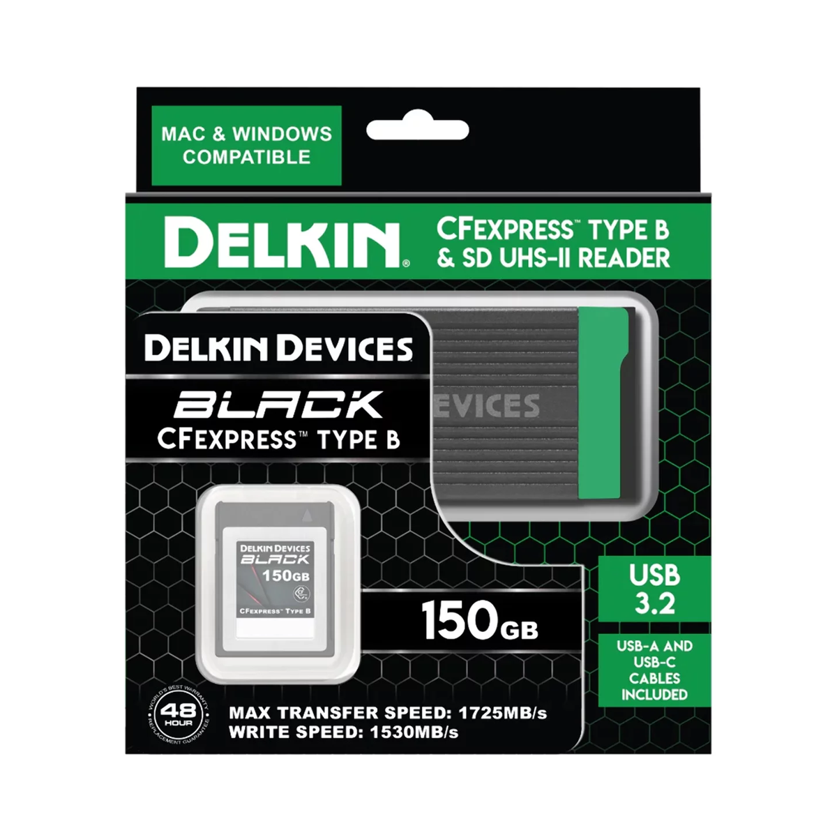 Delkin Devices Black 150GB BLACK CFExpress Type B Memory Card with USB ...